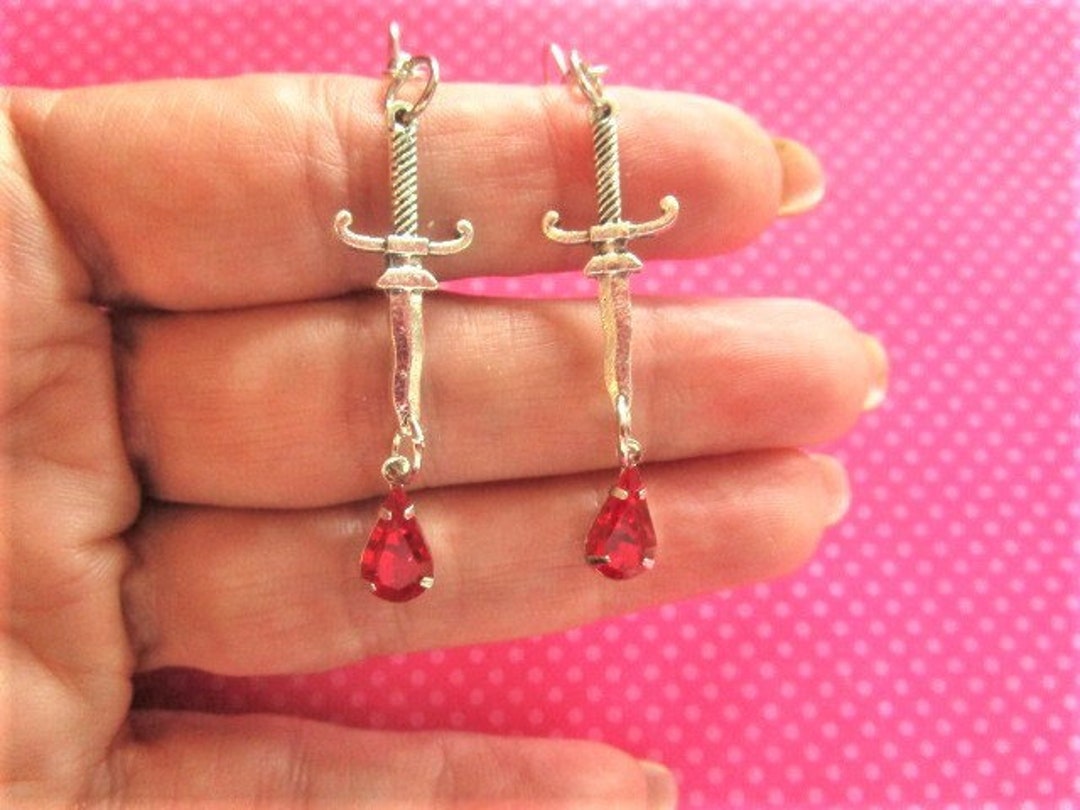Sword Crystal Red Blood Drop Earrings - Etsy