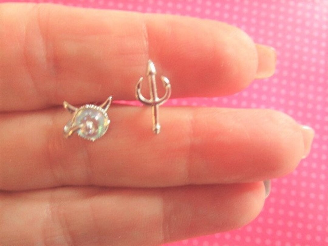 Devil Pitch Fork Opal Silver Studs - Etsy
