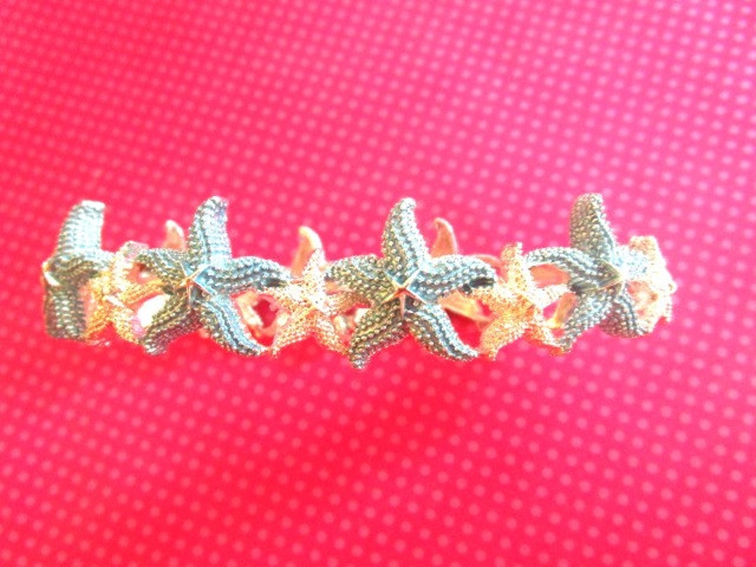 Blue Silver Starfish Stretch Bracelet - Etsy
