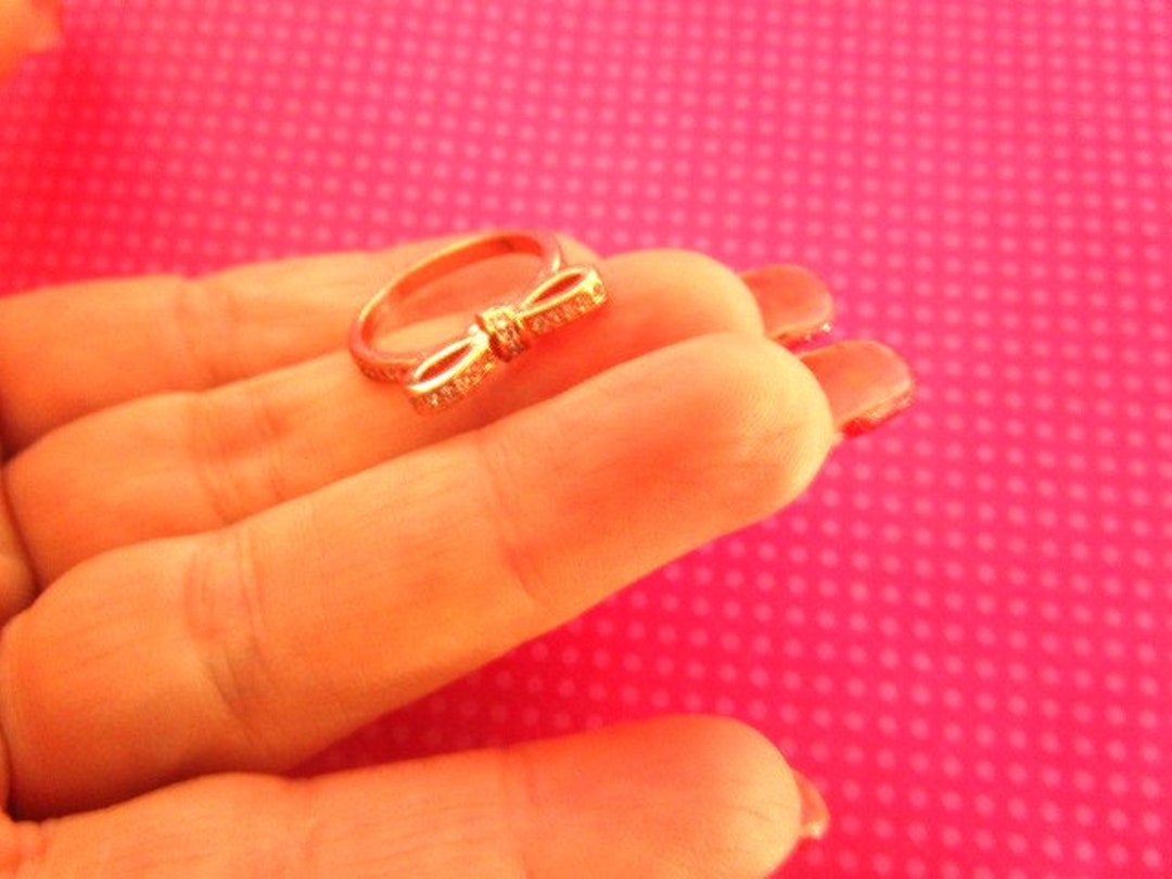 Vintage Rose Gold Crystal Bow Ring - Etsy