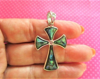 Abalone Shell Cross Pendant Sterling Silver - Etsy