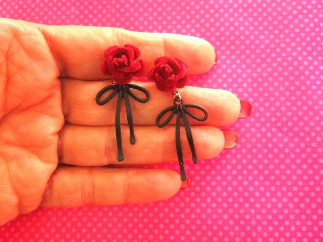 Rote Rose schwarze Schleife Ohrringe - Etsy.de
