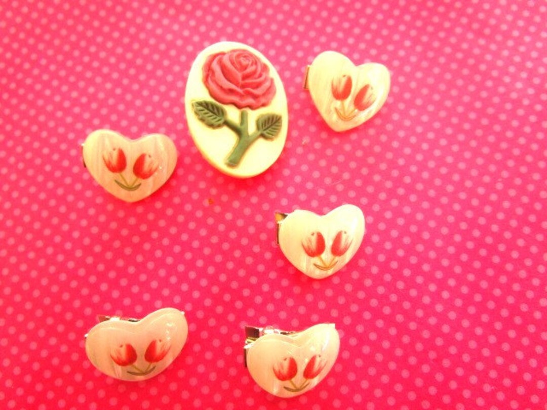 Rose Tulip Heart Hair Clip Set - Etsy
