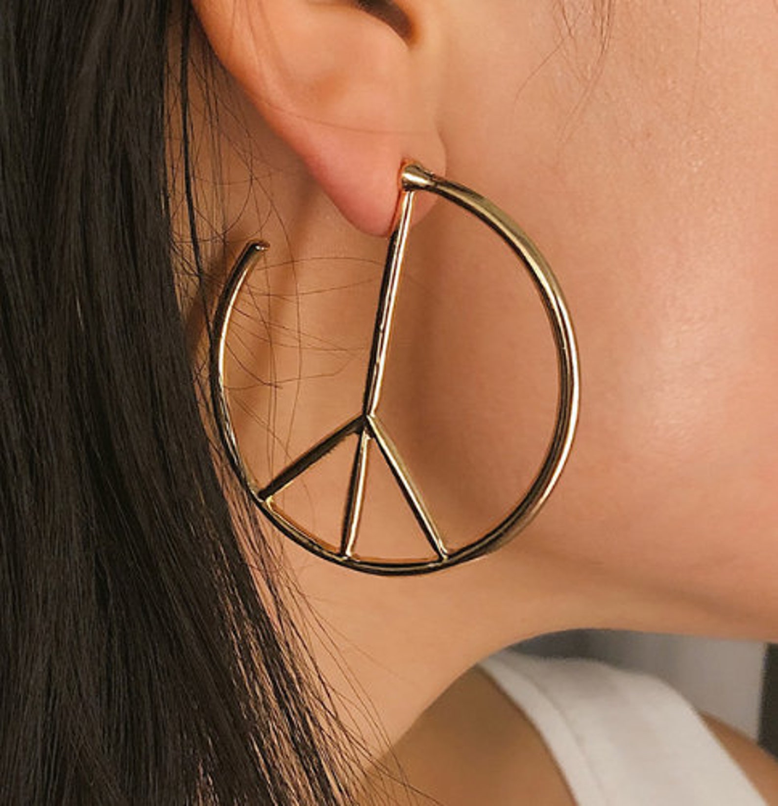 Peace Sign Large Hoop Earrings - Etsy