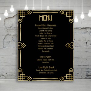 Gatsby Food Menu, Prohibition Menu, Roaring 20s Menu, Wedding Black and ...
