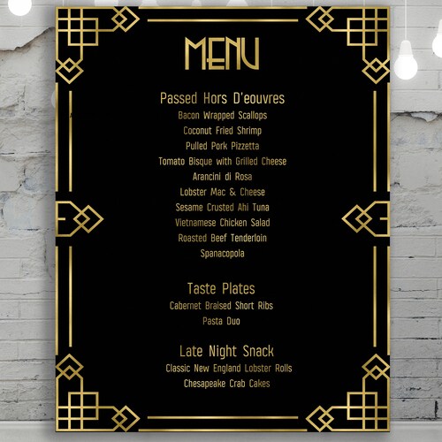 Gatsby Food Menu Prohibition Menu Roaring 20s Menu Wedding - Etsy