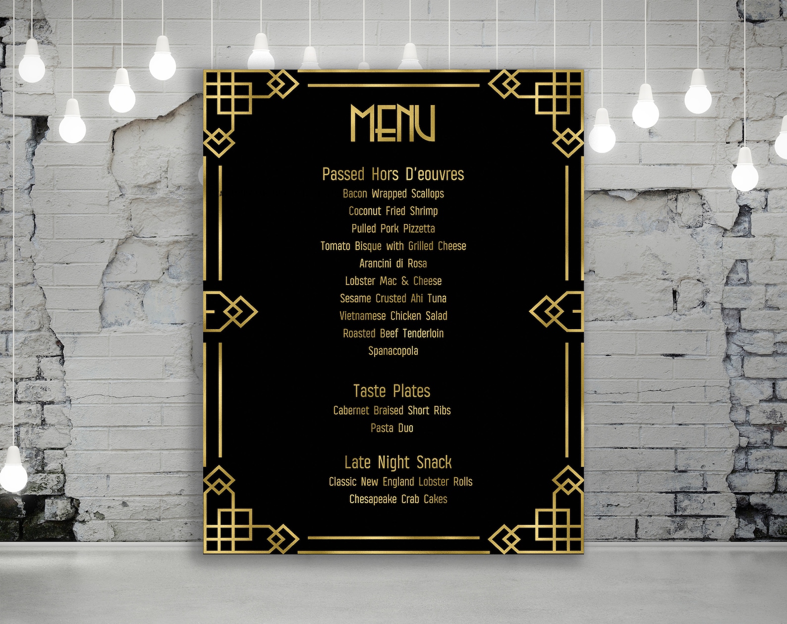 Gatsby Food Menu, Prohibition Menu, Roaring 20s Menu, Wedding Black and ...