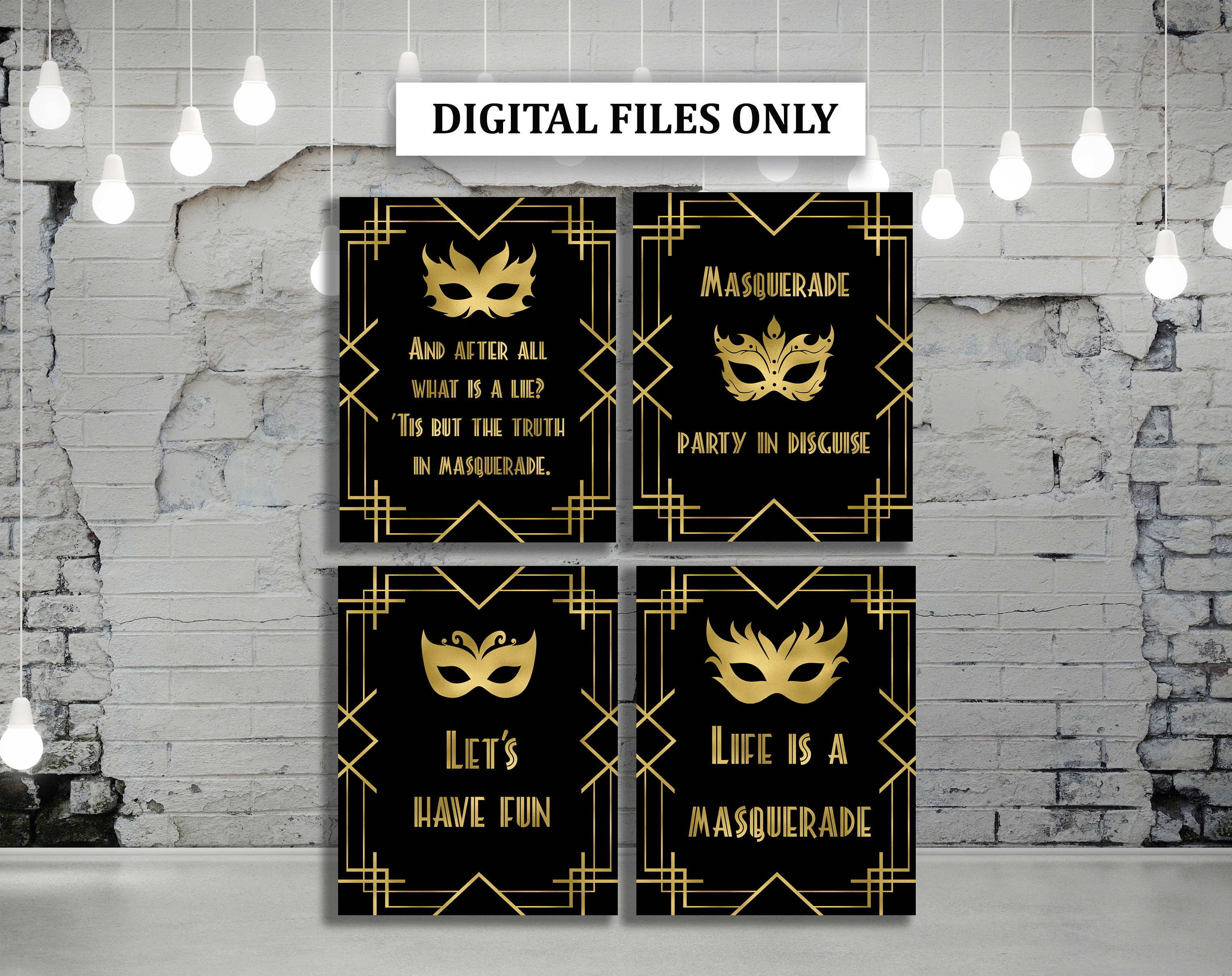 Black and Gold Masquerade Party Signs Bundle Decor, Birthday Masquerade ...