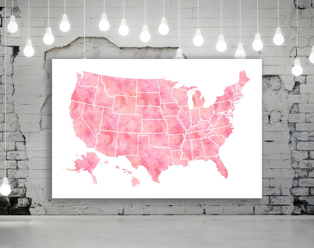 Pink USA Map, Large Map of US, Watercolor United States Map, Printable ...