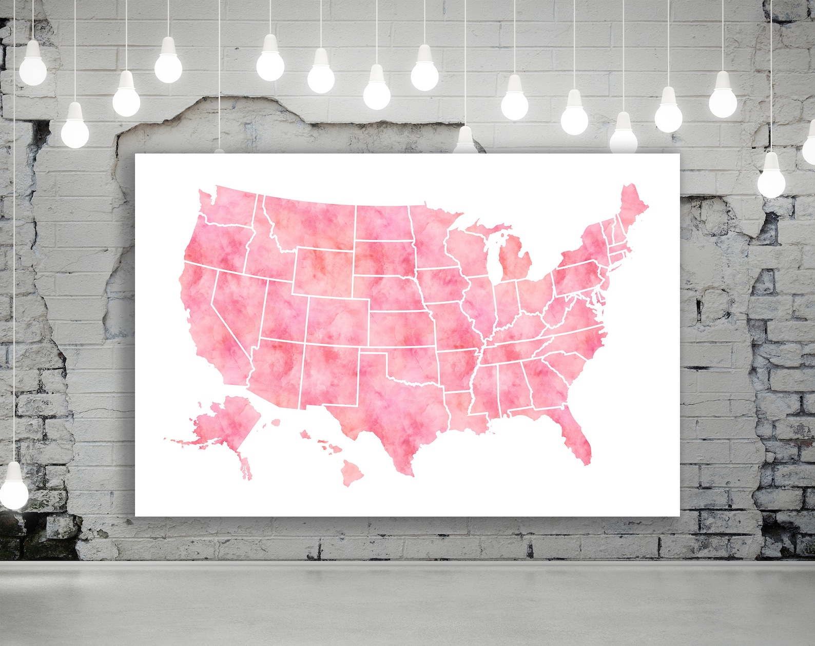 Pink USA Map, Large Map of US, Watercolor United States Map, Printable ...