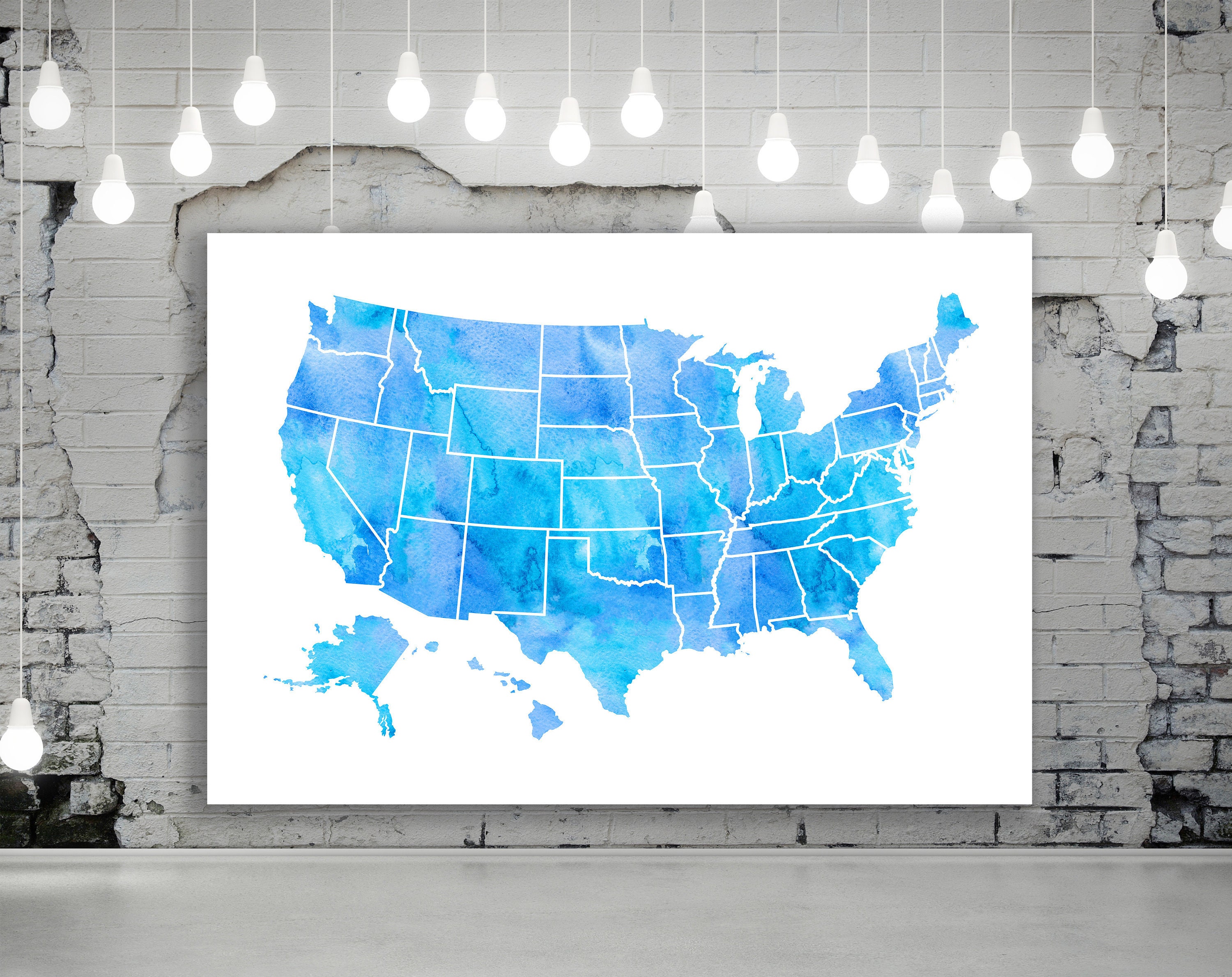 Navy Light Blue USA Map Large Map of US Watercolor Navy - Etsy