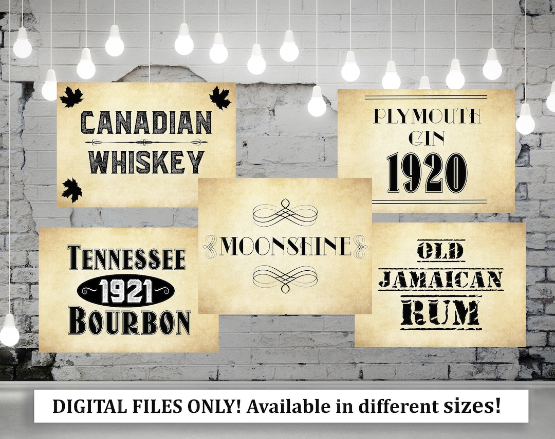 5 Bootlegger Prohibition Labels, Speakeasy Labels, Gatsby Party Props ...