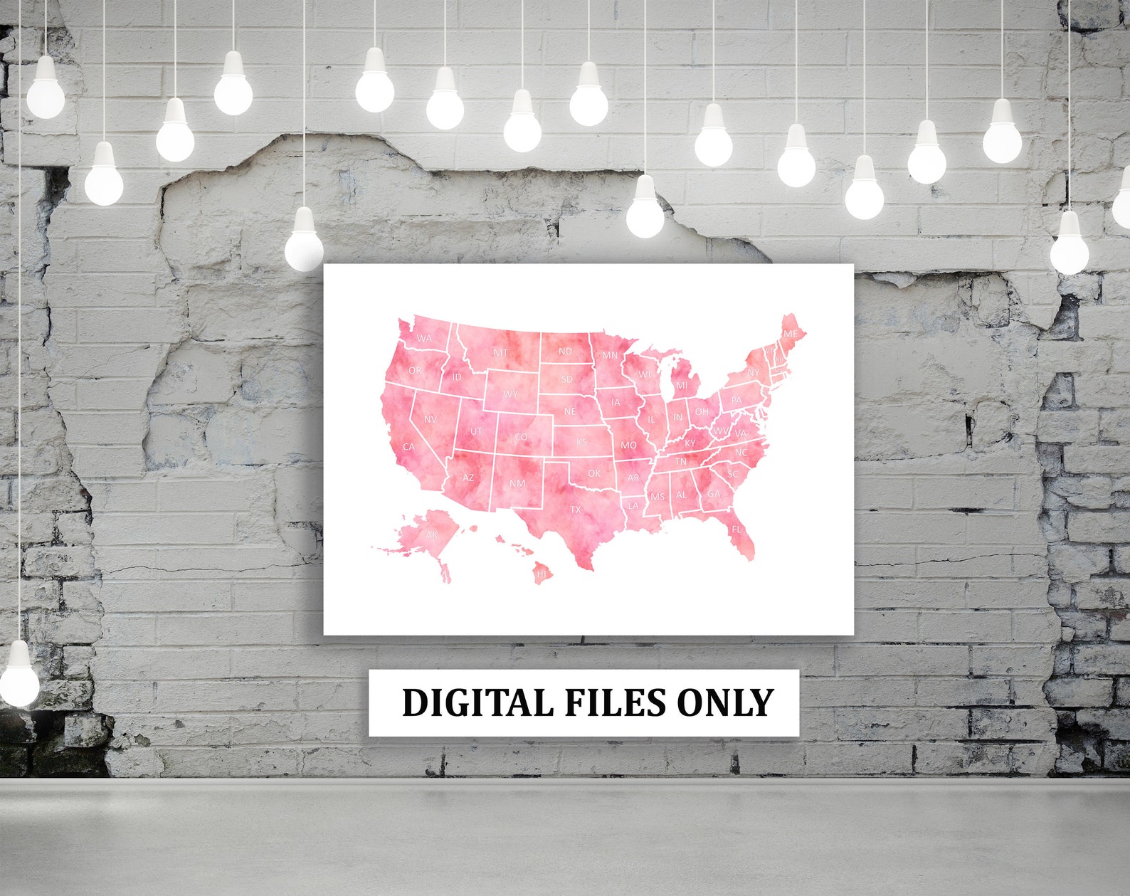 Big Pink USA Map With States Initials, Download Watercolor United ...
