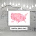 Big Pink USA Map With States Initials, Download Watercolor United ...