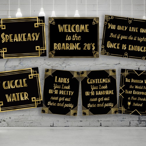 7 Great Gatsby Party Signs Bundle Great Gatsby Decoration - Etsy