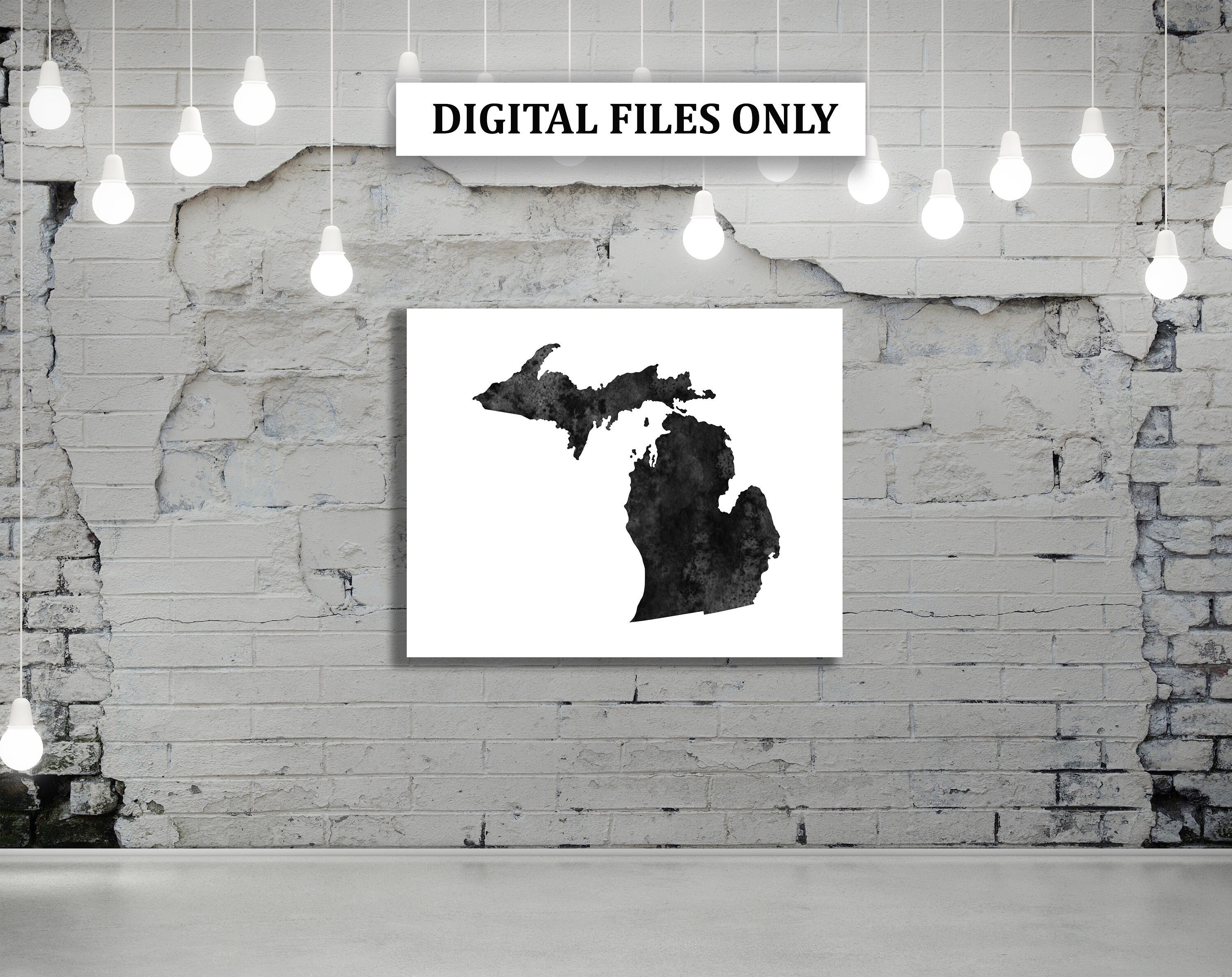 Michigan Black Watercolor Map, Printable Michigan Map USA, Instant ...