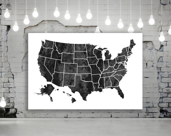 Black USA Map Large Map of US Watercolor United States Map. | Etsy