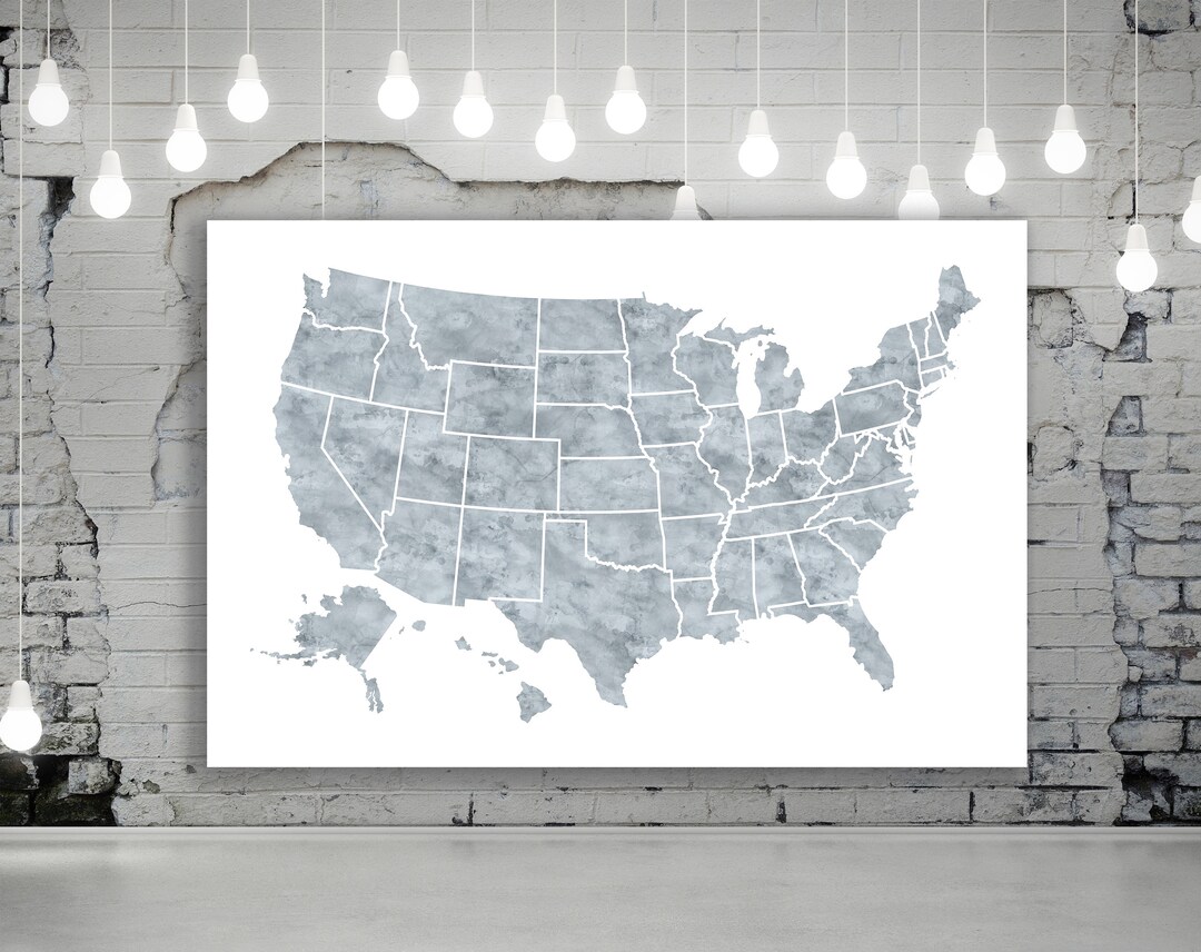Gray USA Map, Watercolor Large Map of US, United States Poster ...