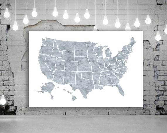 Gray USA Map Watercolor Large Map of US United States | Etsy