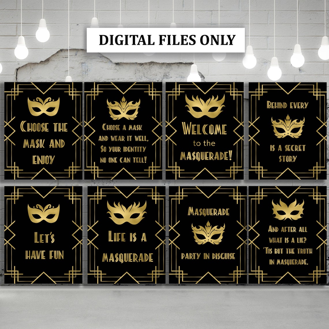 Black and Gold Masquerade Party Signs Bundle Decor, Birthday Masquerade ...