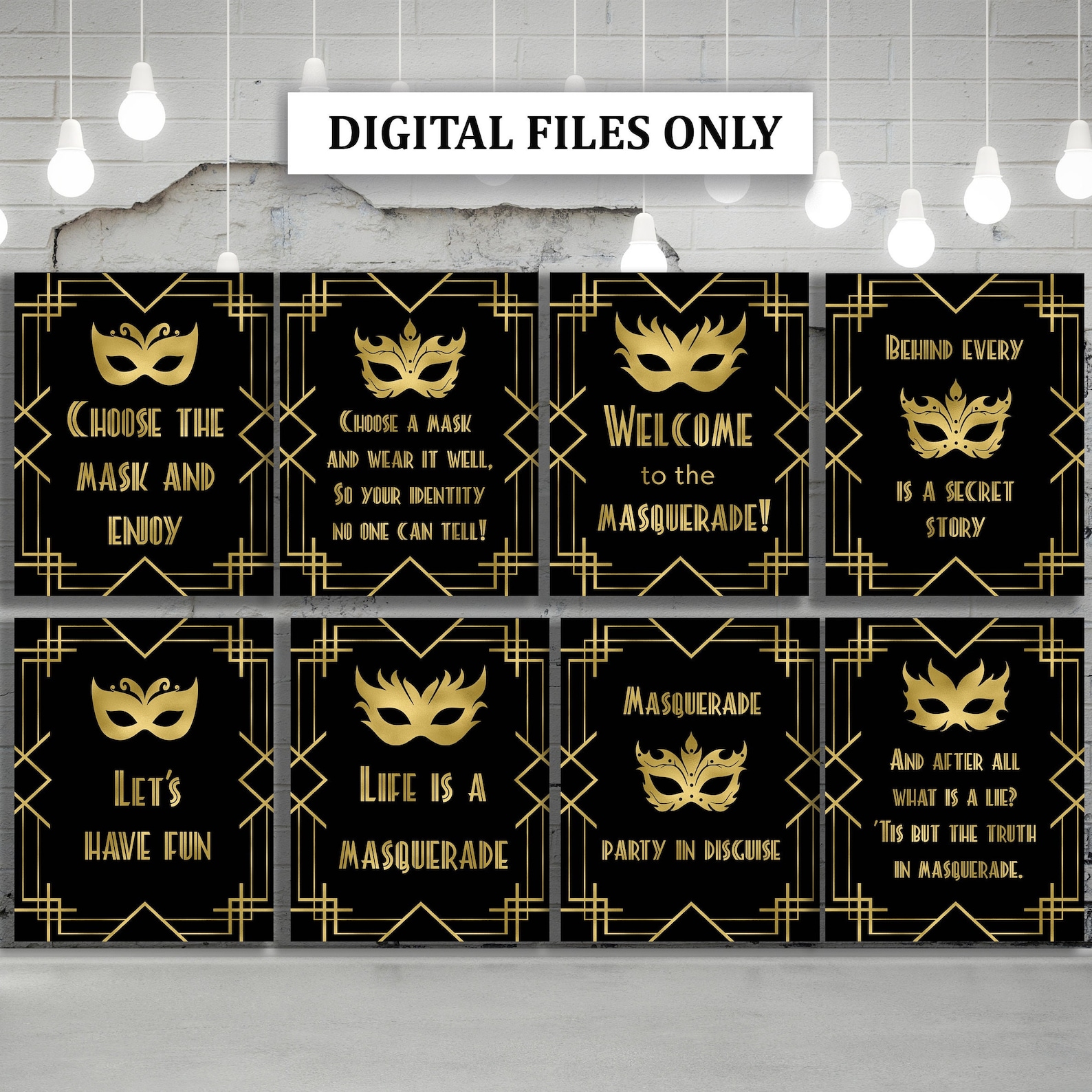 Black and Gold Masquerade Party Signs Bundle Decor, Birthday Masquerade ...