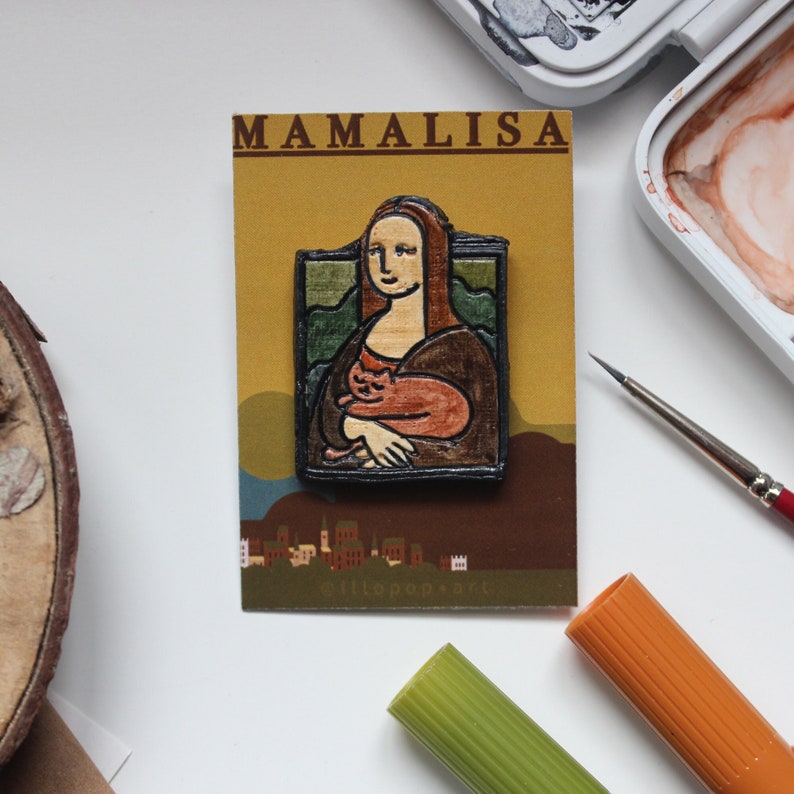 Monalisa Leonardo Da Vinci Art Style Pin-mamalisa Catlovers Cat Mum Pin ...