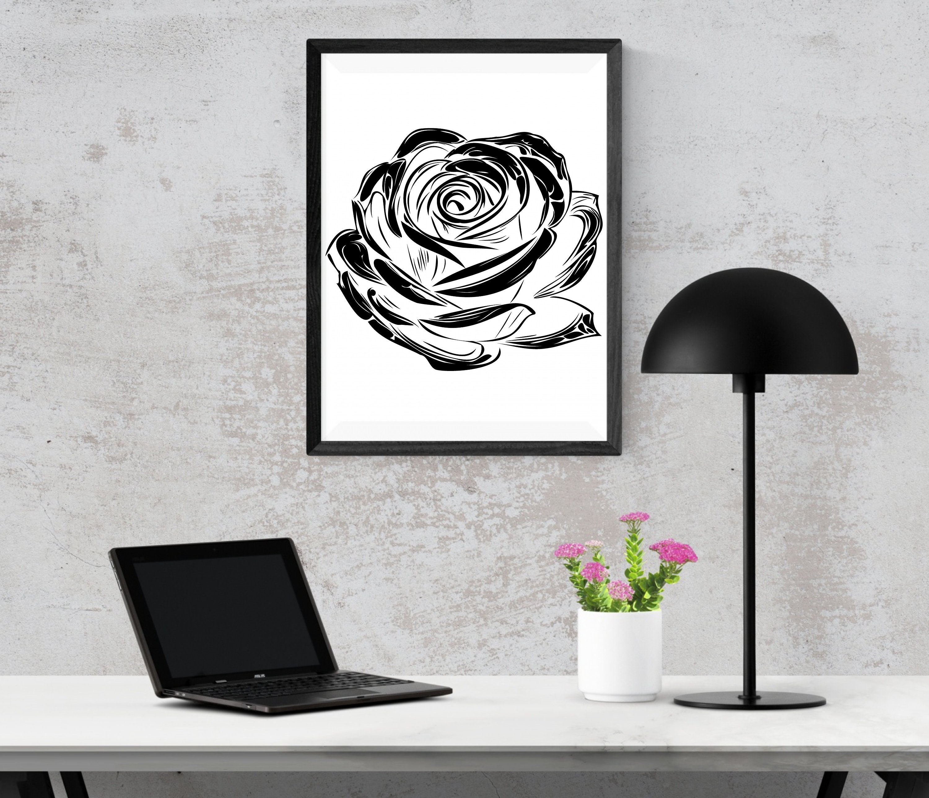 Beautiful Rose Vector Laser Cutting Engraving Vinyl CNC Router Template ...