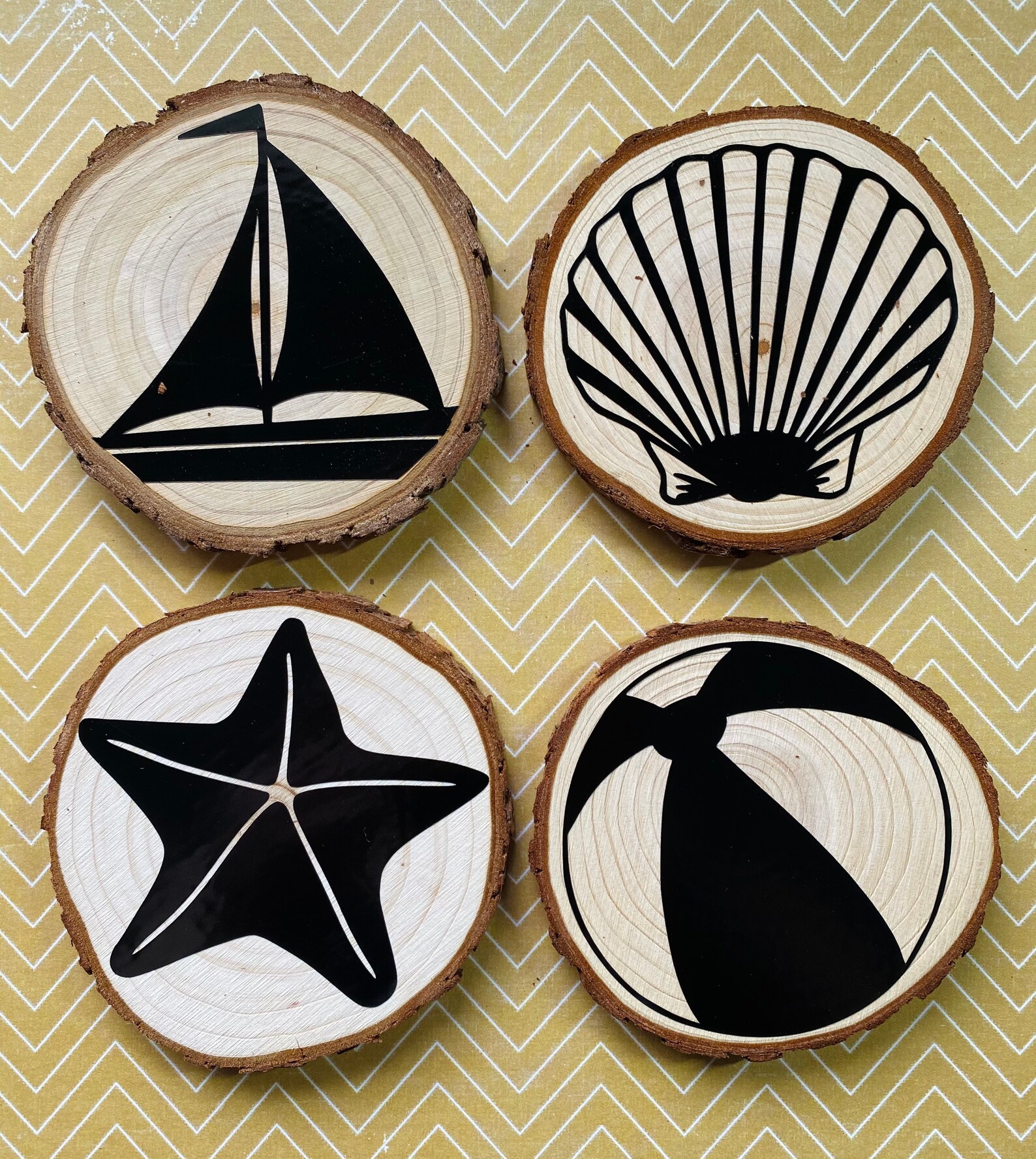 Natural Wooden Beach Coasters, Seaside Coasters, Coaster Gift Set ...