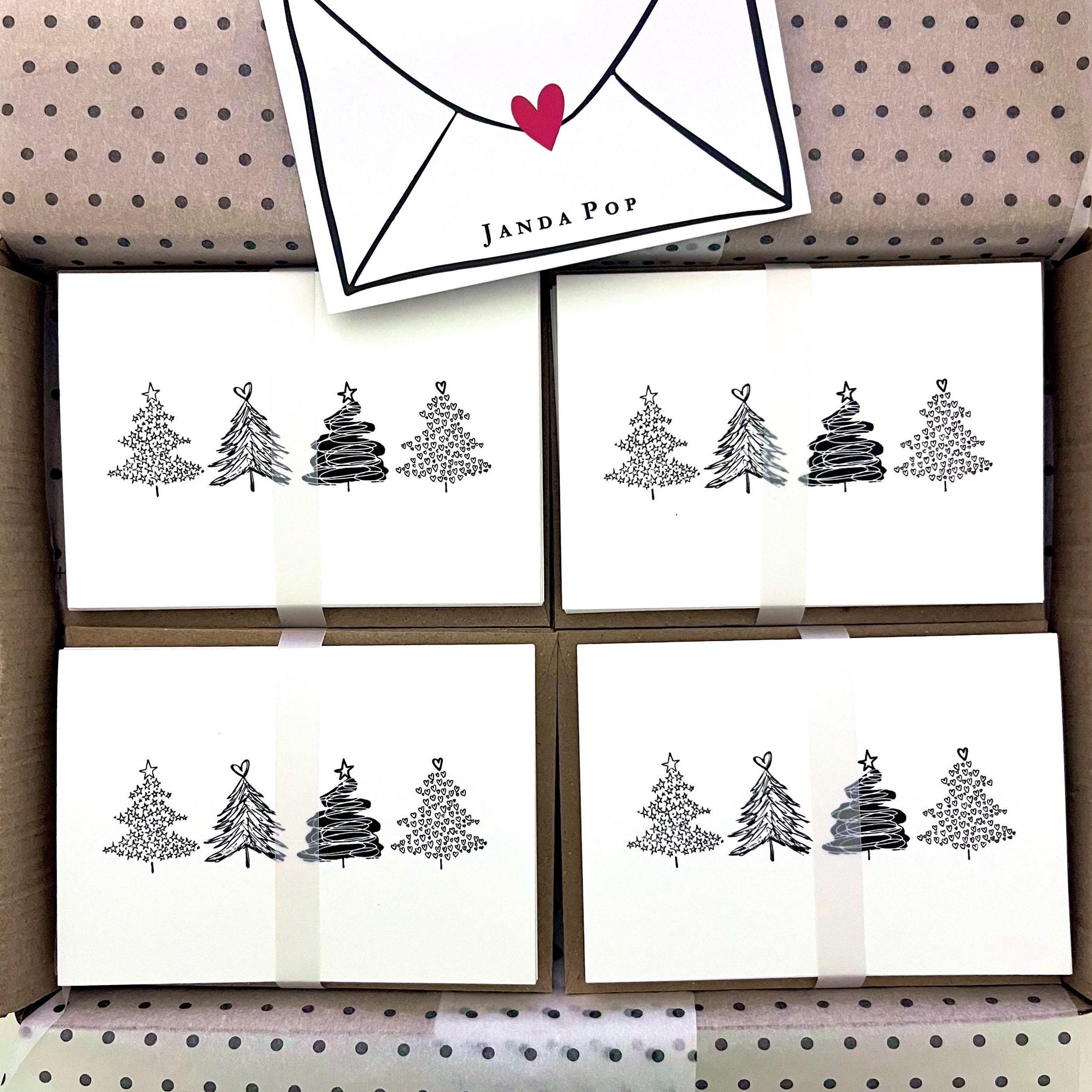 Pack of Simple Black and White Christmas Cards | Christmas Trees | Eco ...