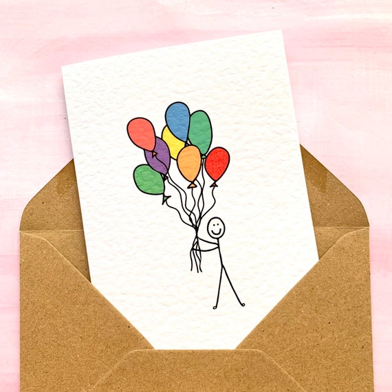 Balloon Card Happy Birthday Cards Birthday Balloons | Etsy