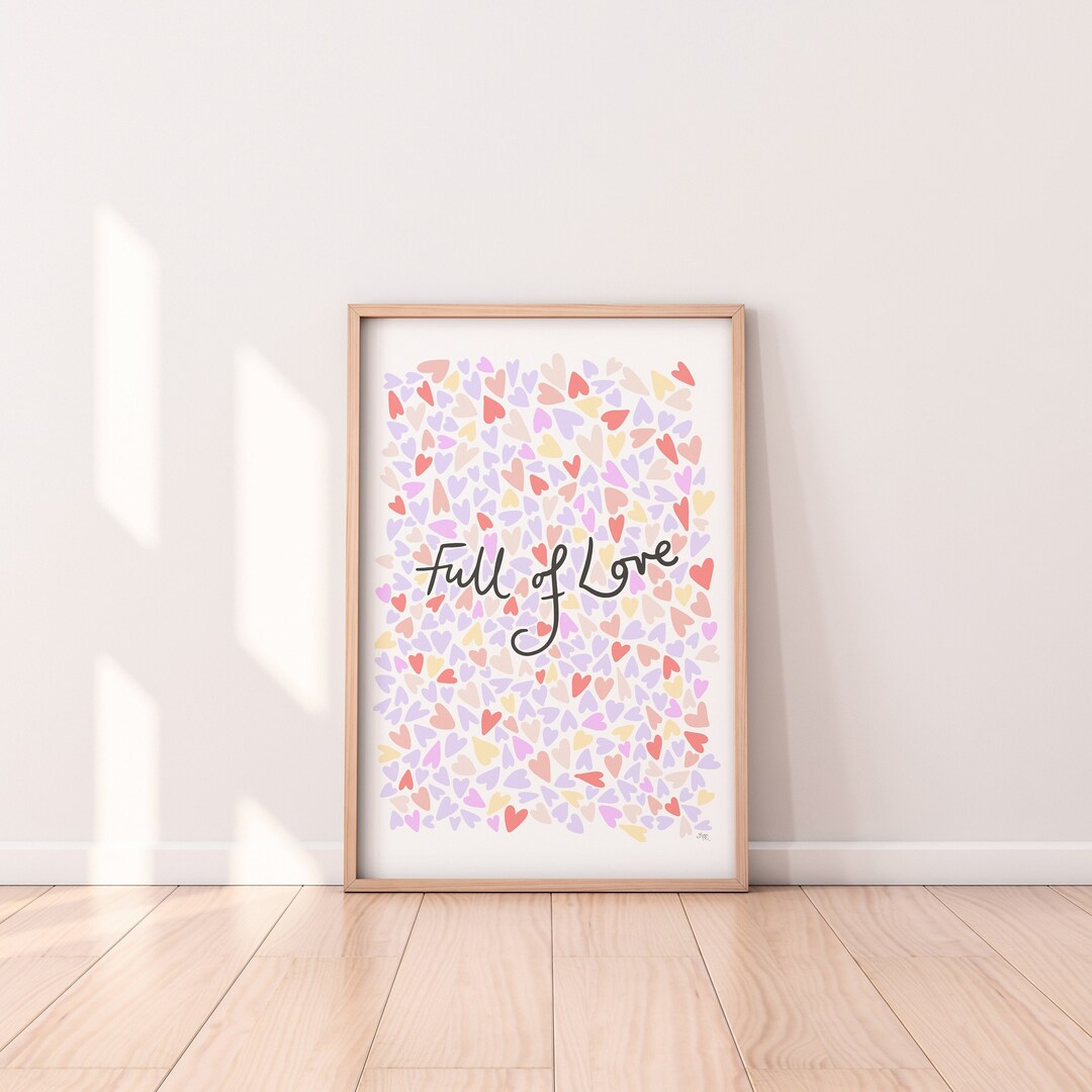 Colourful Love Heart Wall Art, Full of Love Print, for Bedroom, Baby ...