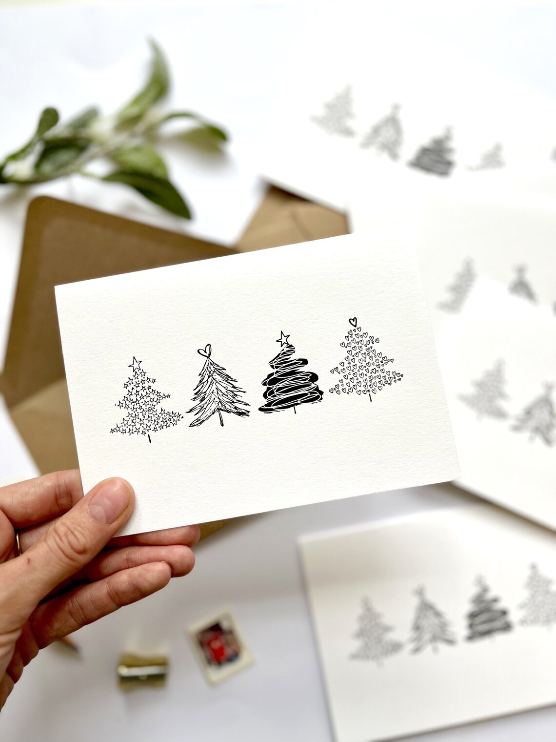 Pack of Simple Black and White Christmas Cards | Christmas Trees | Eco ...