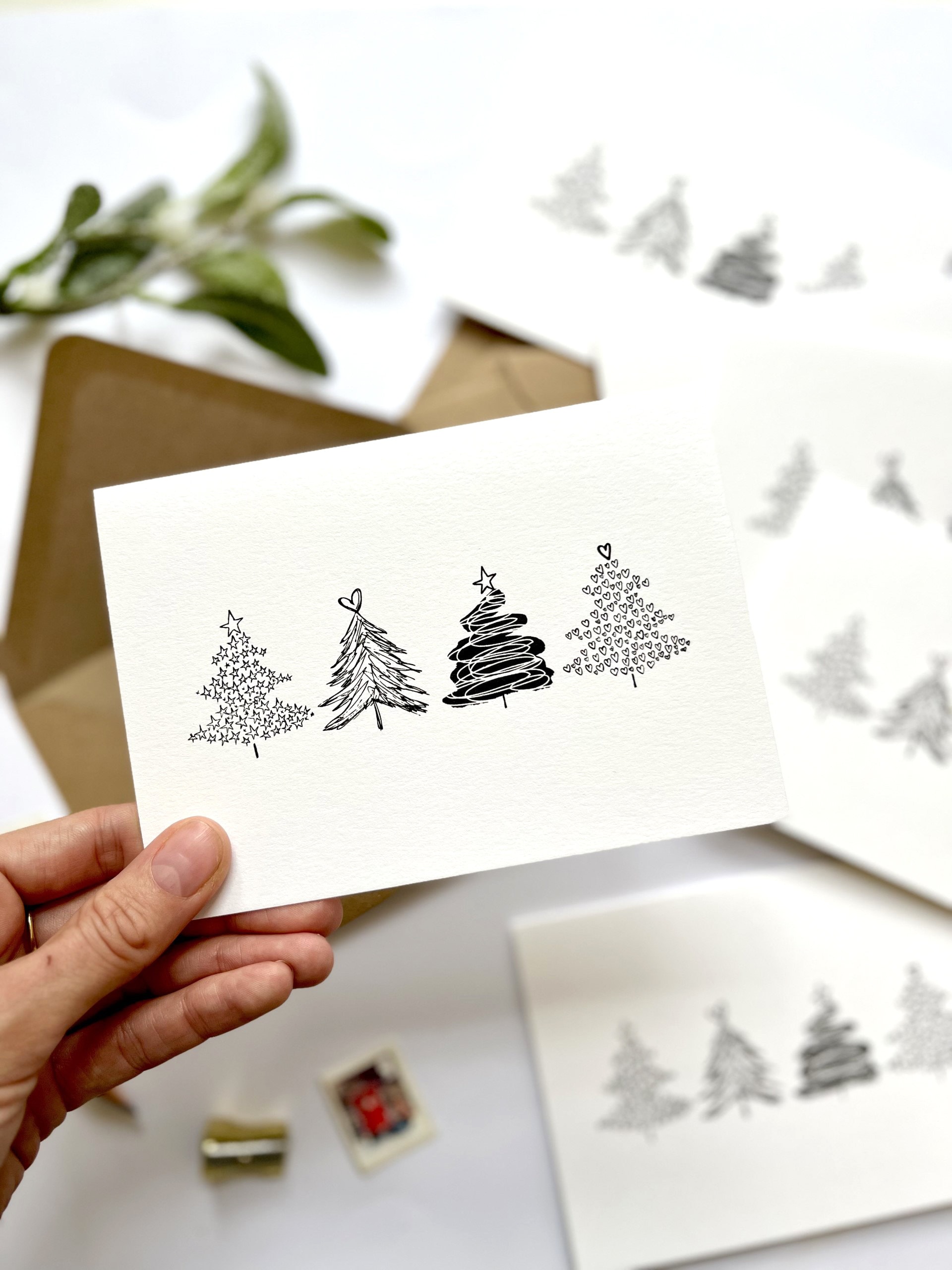 Pack of Simple Black and White Christmas Cards | Christmas Trees | Eco ...