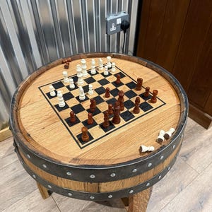 Whiskey Barrel Table/coffee Table/barrel Furniture/chess Board/ Chess ...