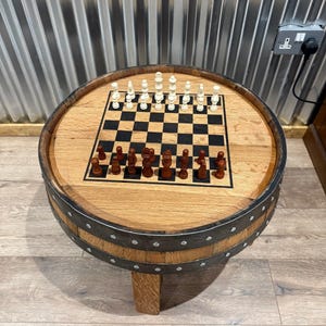 Whiskey Barrel Table/coffee Table/barrel Furniture/chess Board/ Chess ...
