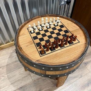 Whiskey Barrel Table/coffee Table/barrel Furniture/chess Board/ Chess ...
