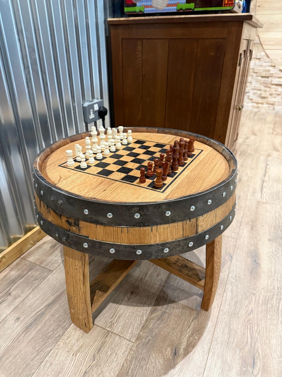 Whiskey Barrel Table/coffee Table/barrel Furniture/chess Board/ Chess ...