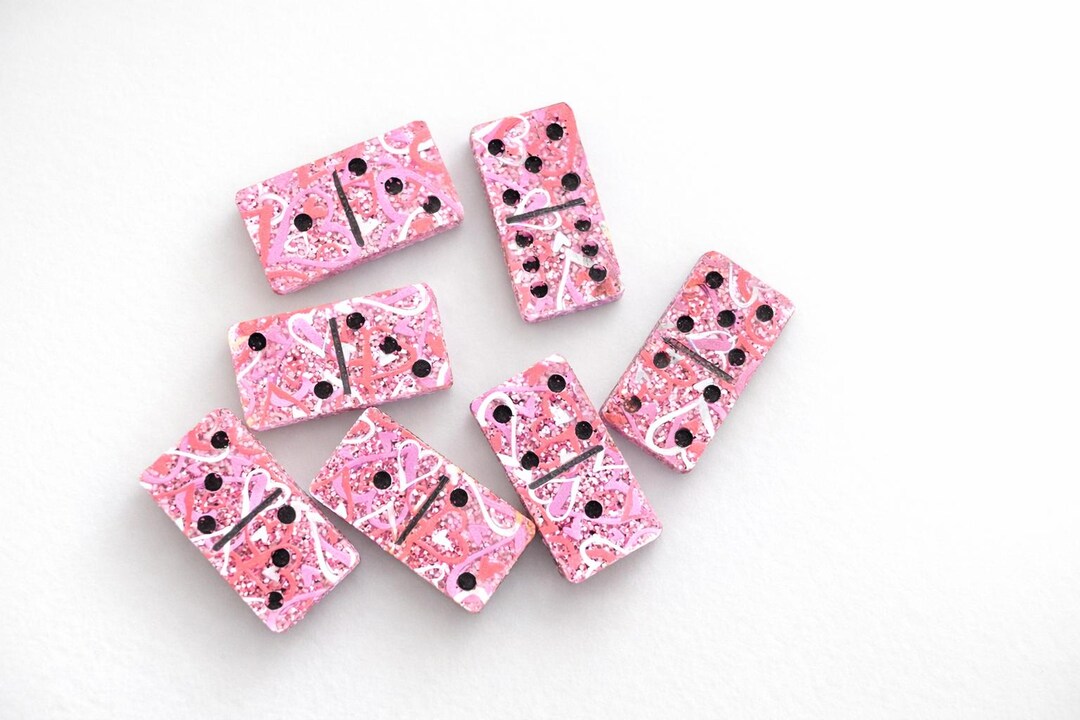 Valentine’s Day Mini Domino Set – Pink Heart Acrylic Dominoes – Travel ...