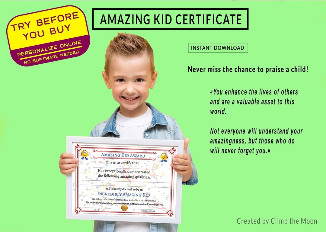 Amazing Kid Award Printable Certificate Printable Awards for - Etsy Ireland