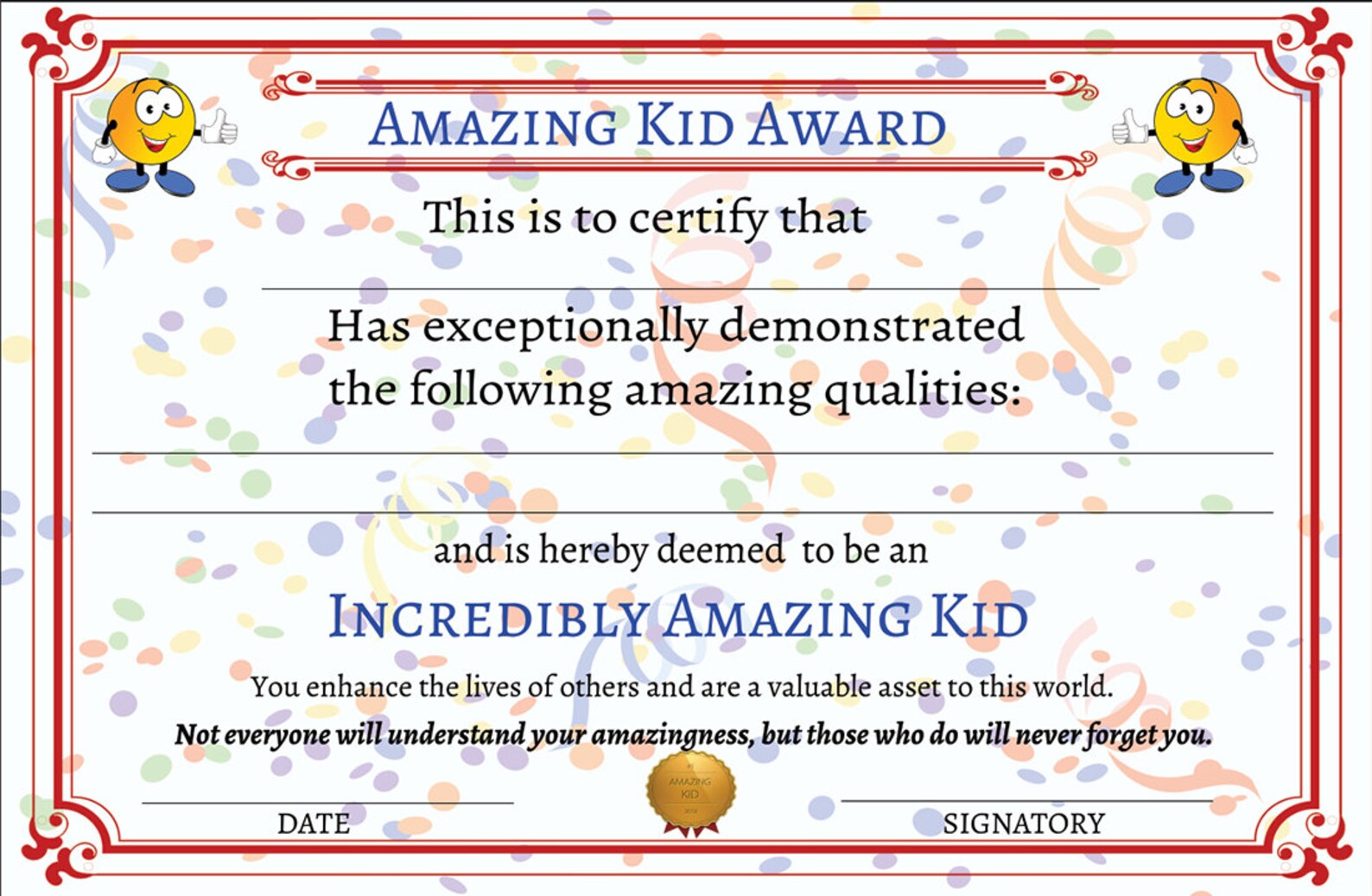 Amazing Kid Award Printable Certificate, Printable Awards for Kids ...