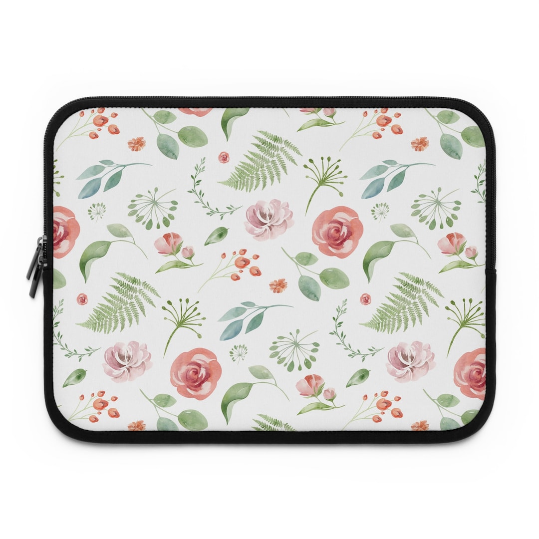 White Floral Laptop Sleeve With Flowers Print Water-resistant ...