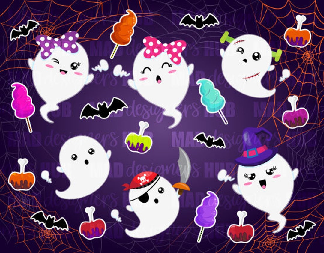 Cute Ghost Halloween Clipart Halloween Designs and Props in - Etsy