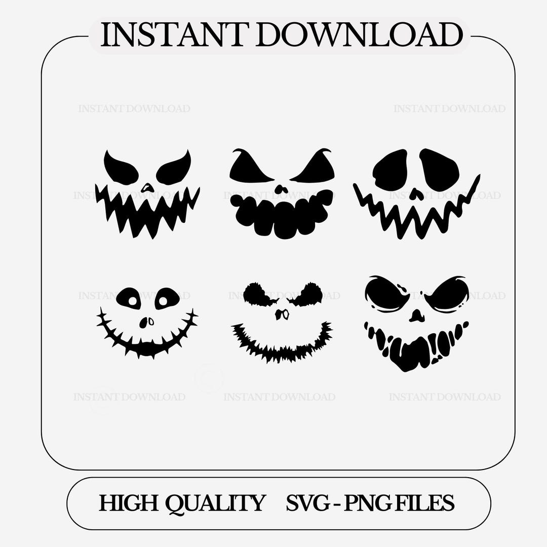 Pumpkin Face 6 Set SVG | Jack-o-lantern Face Svg | Funny Scary ...