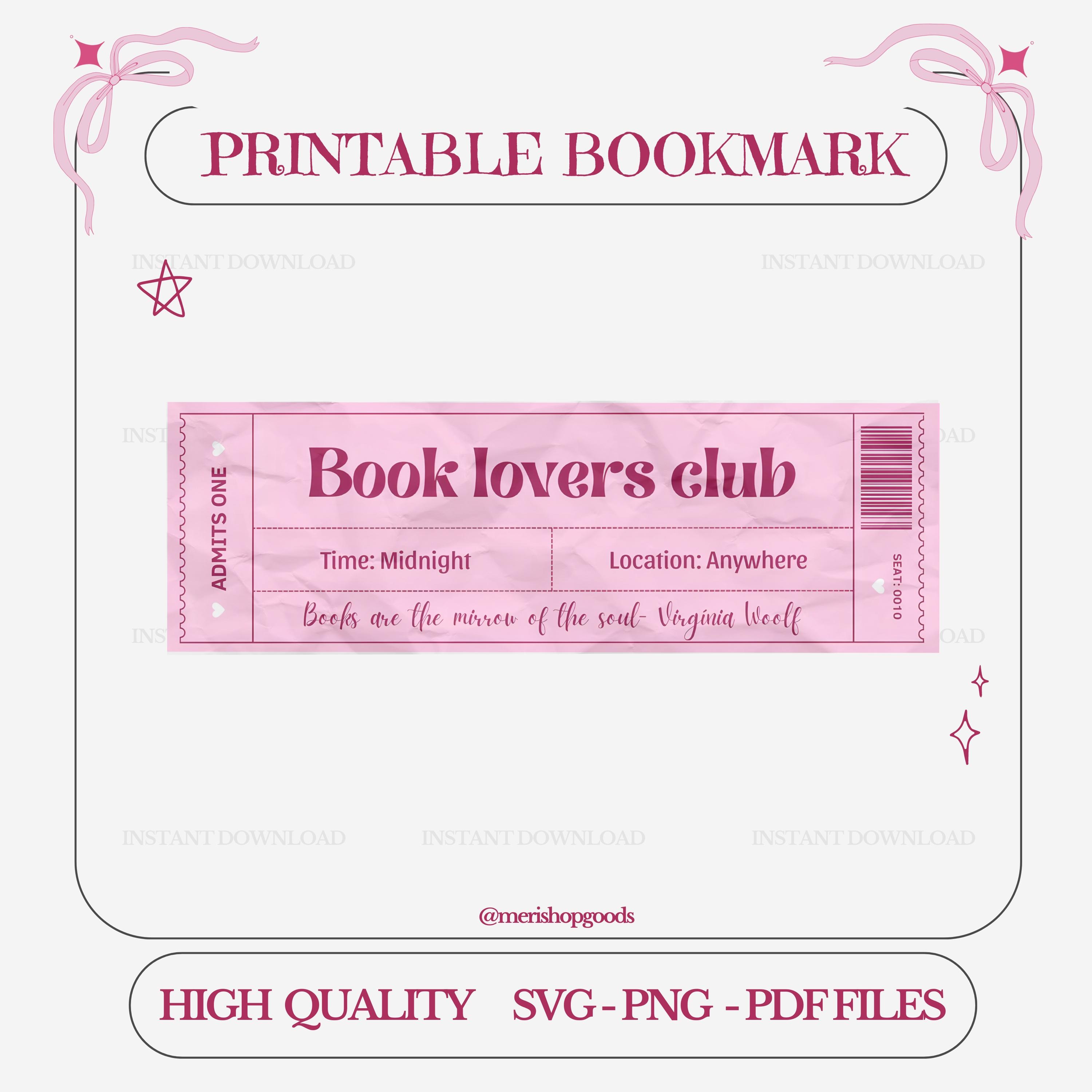 Book Lovers Club Bookmark | Feminist Bookmark | Bookmark Ticket | Cute ...