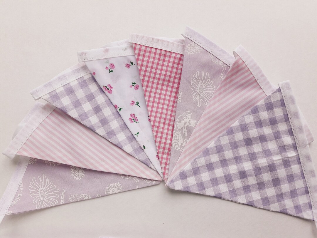 Fabric Bunting Pink Gingham Garland Purple Patterned Flower Bunting - Etsy
