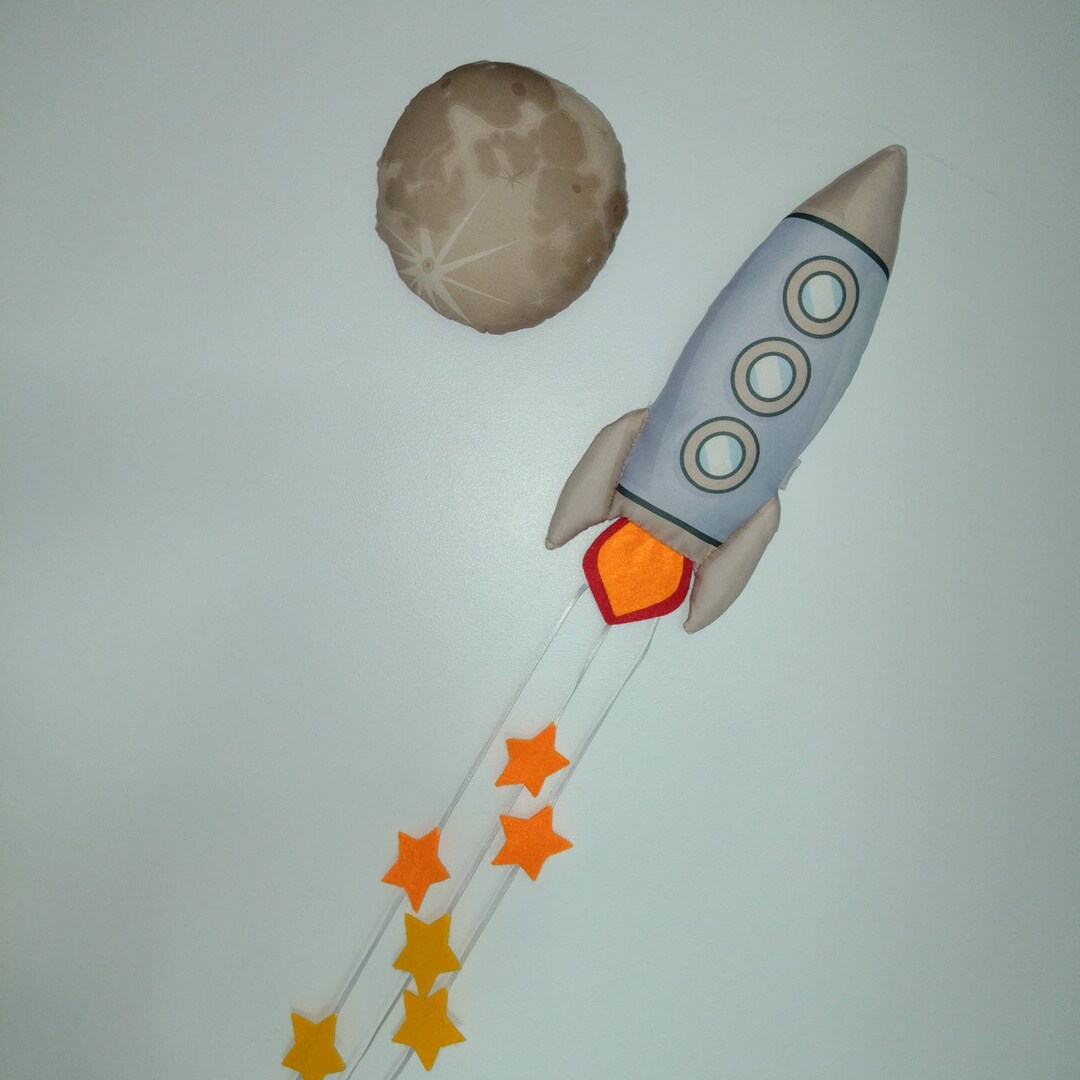 Space Rocket and Moon Wall Hanging, Space Bedroom, Space Nursery Decor ...