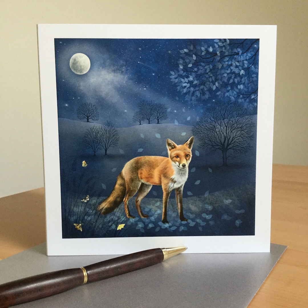 Moonlight Fox, Fox Card, Greeting Card, Notelet ,square Blank Card, Any ...