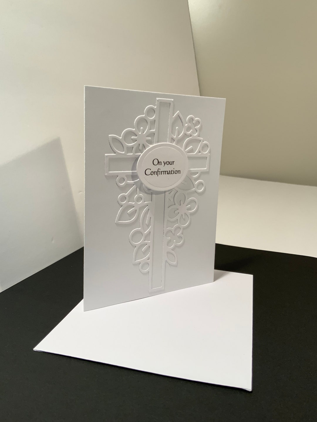 White on White Floral Die Cut Cross Multi Purpose Blank or ...