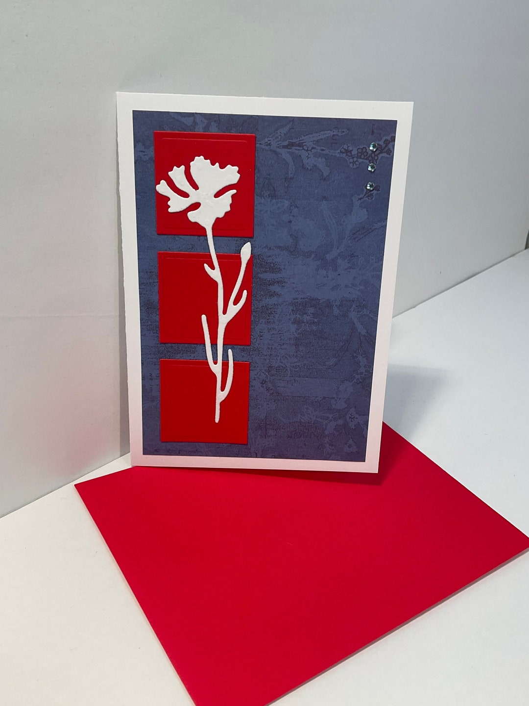 Red, White and Blue Floral Blank or Personalizable Note Card - Etsy