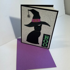 Black Cat Witch Hat Halloween Card - Etsy